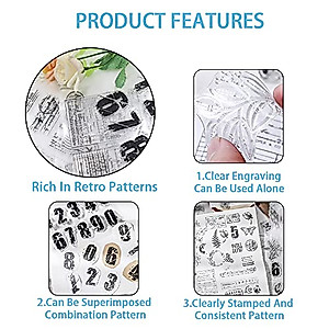 Modixun 4 Themes 34Pcs Clear Stamps, Retro Rubber Clear Stamp, Transparent Silicone Clear Stamps Seal for DIY Scrapbooking Card Making Decoration, Style A