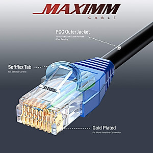 Maximm Ethernet Cable Outdoor Cat6 Heavy Duty Cord 150 ft - Black - Zero Lag Pure Copper, Waterproof Internet Cables Suitable for Direct Burial Installations.