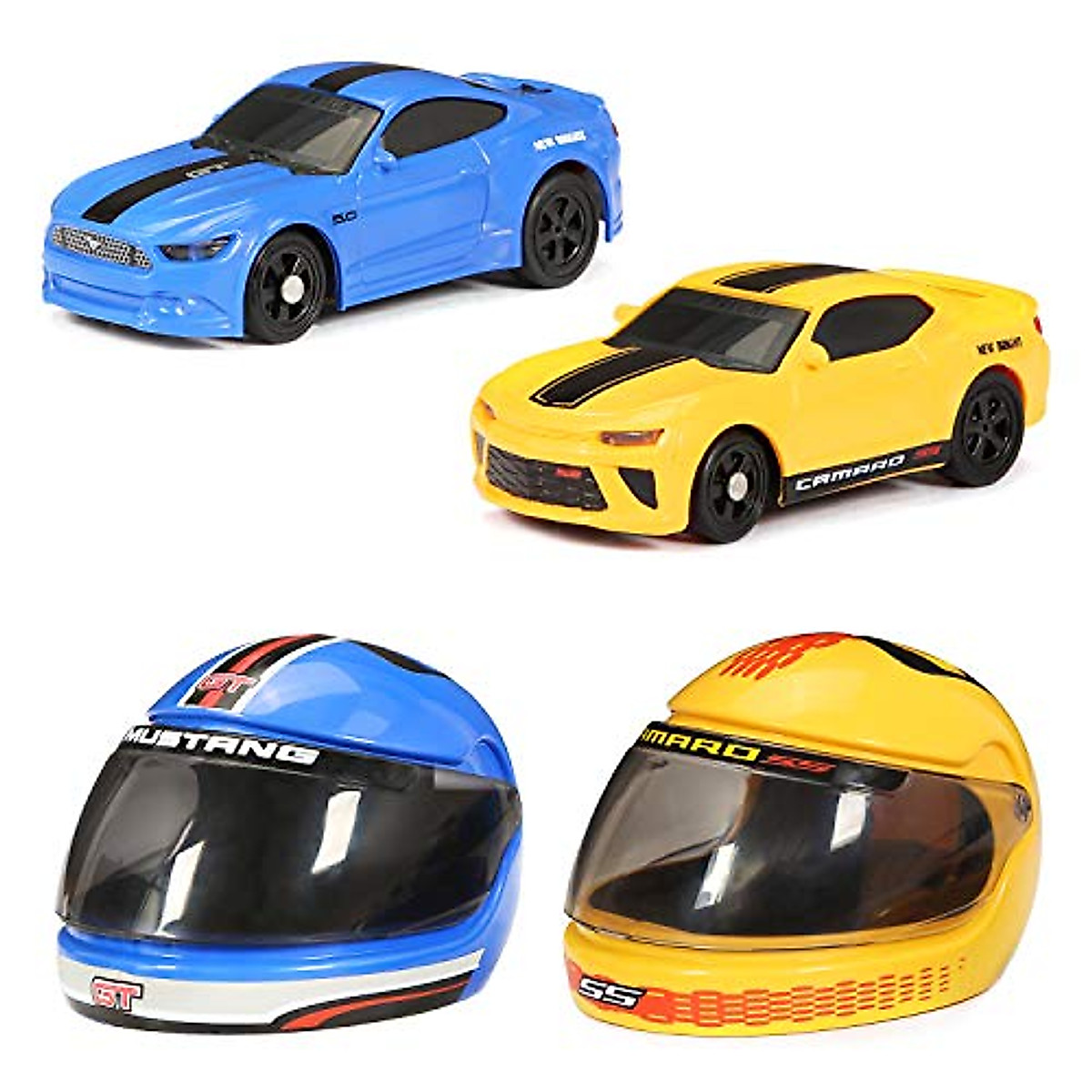 New Bright Mini R/C Mustang GT & Camaro Helmet Racers RC Cars, 2 Pack Set