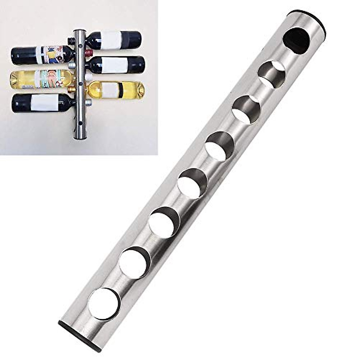 8 Holes Wall Mounted Wine Holder, Stainless Steel Wine Bottle Shelf with Installation Accessories, Barrel Stave Vertical Red Wine Bottle Rack, for Household Bar Supplies