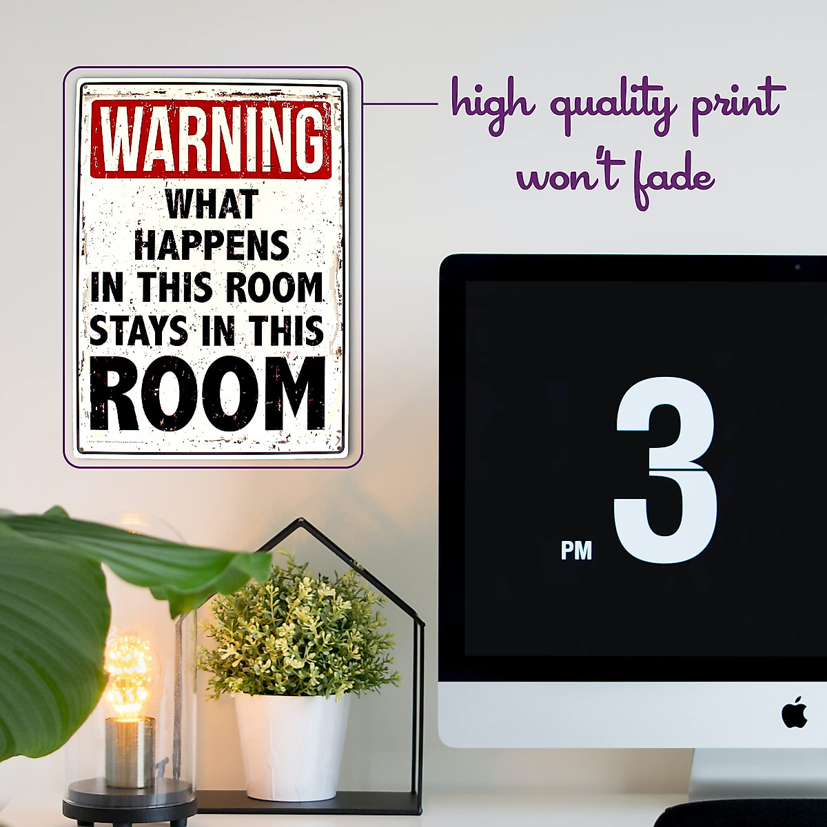 What Happens In This Room Metal Sign - Easy-to-Hang Wall Decor - Fun Tin Signs for Man Cave - Metal Dorm Room Decorations, Garage Signs, and Man Cave Signs