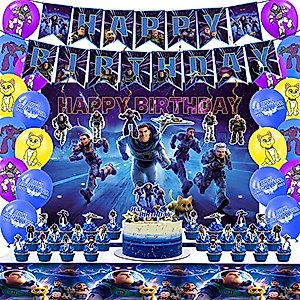 Birthday Party Supplies Decorations Include Backdrop, Happy Birthday Banner, Tableware Set, Tablecloth, Cake Toppers, Cupcake Toppers, Foil Balloons, Latex Balloons Set, Stickers Sets, Birthday Swirls