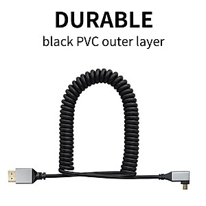 RIIEYOCA 90 Degree Right Angle UHD 4K Micro HDMI Male to HDMI Male 18Gbps High Speed 2.0 Extender Coiled Cable Supports 4K@60Hz,1080p,ARC,3D,for Laptop,DVRs,HDTV,Roku Ultra Stretchable to 1.5M/5FT