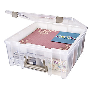 ArtBin 6899AZ Super Satchel Double Deep with Lift-Out Tray Storage Container, Portable Arts & Crafts Organizer with Removable Dividers, Clear