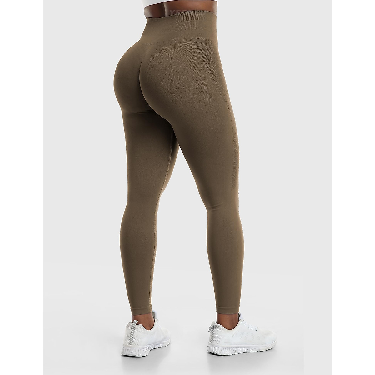 YEOREO Amplify Leggings for Women Seamless Scrunch Leggings Butt Lifting Gym High Waisted Athletic Leggings Coffee
