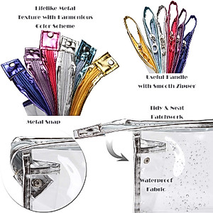 Sea Team 6-Pack Transparent Waterproof Cosmetic Bags with Zipper, Clear Vinyl Plastic Makeup Bags, Portable Travel Toiletry Pouch, Organizer, Pencil Case (Colorful, Large/10.4")