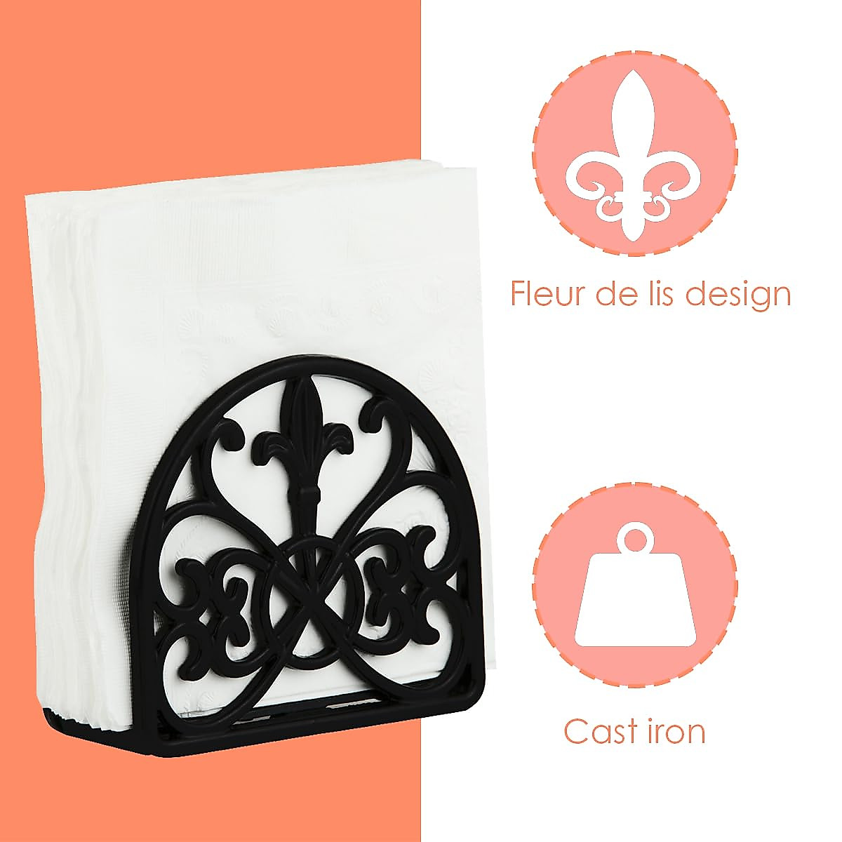 Cast Iron Kitchen Pantry Ware Bundle (2 Piece Set) In Matte Black ; Includes Napkin Holder & Farmhouse Lazy Susan | By Home Basics