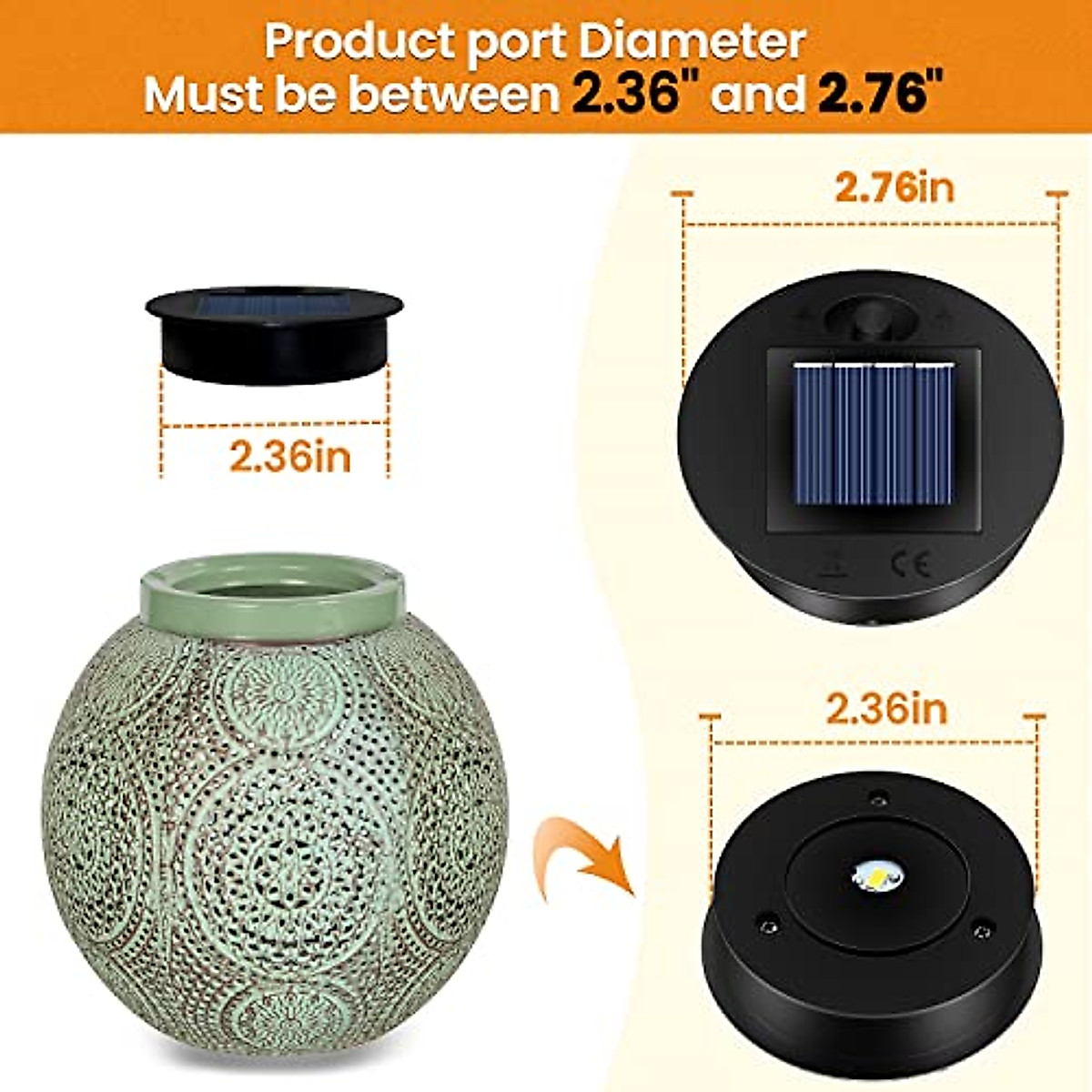 2 Pack Replacement Solar Light Parts(Top Size 2.76 inches, Bottom Size 2.36 inches),7 Lumens Warm White LED Waterproof Solar Light Replacement Top Kit for Outdoor DIY Hanging Lanterns