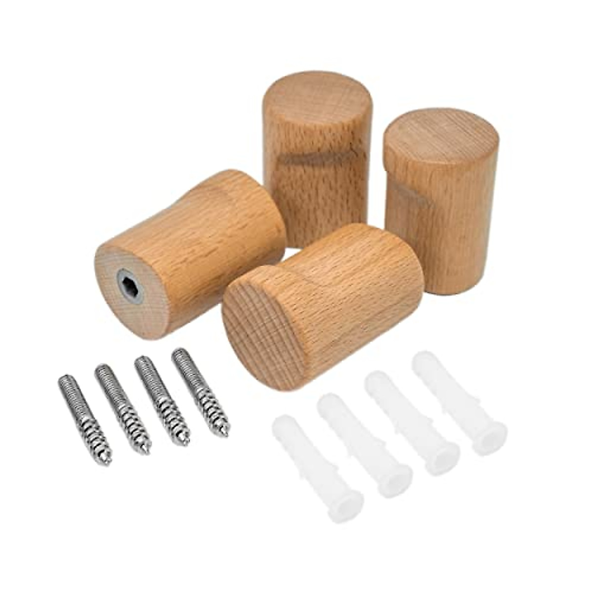 Mila Millie 4 Pack Natural Wooden Wall Hooks | Minimalist Rustic Heavy Duty Mounted Wall Hangers | Versatile Coat Towel Robe Hat Rack (Beech)