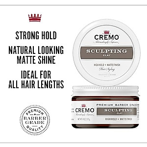 Cremo Mens Hair Clay, Premium Barber Grade Sculpting Clay for Hair Styling, High Hold, Matte Finish, 4 Oz