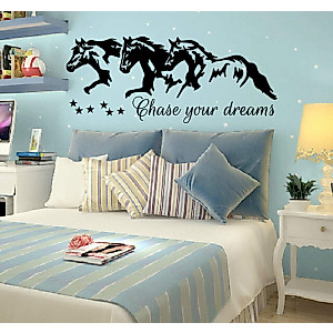 Diuangfoong Chase Your Dreams W Horses and Stars Decal Wall Vinyl Sticker Kids Room Nighttime Wish Barrel Racing Paint Horses Running Nursery Art Gift