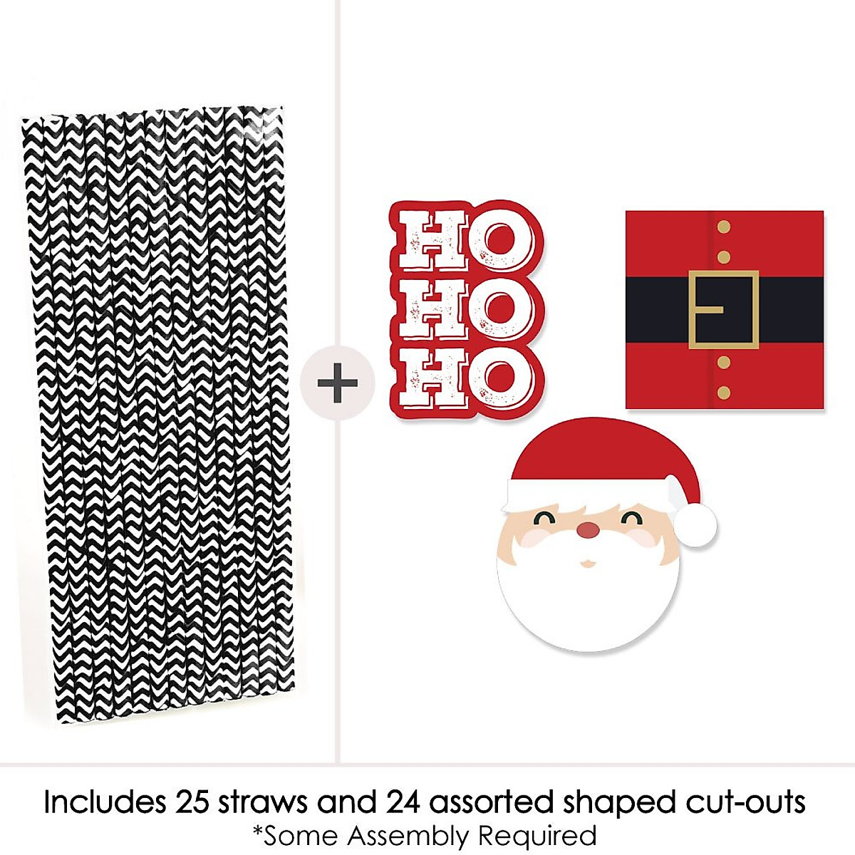 Big Dot of Happiness Jolly Santa Claus Paper Straw Decor - Christmas Party Striped Decorative Straws - Set of 24