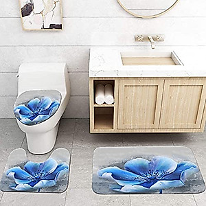 DuoBaorom 4 Pieces Set Blue Flower Shower Curtain Set Elegant Floral Picture Print on Non-Slip Rugs Toilet Lid Cover Bath Mat and Bathroom Curtain with 12 Hooks 72x72inch
