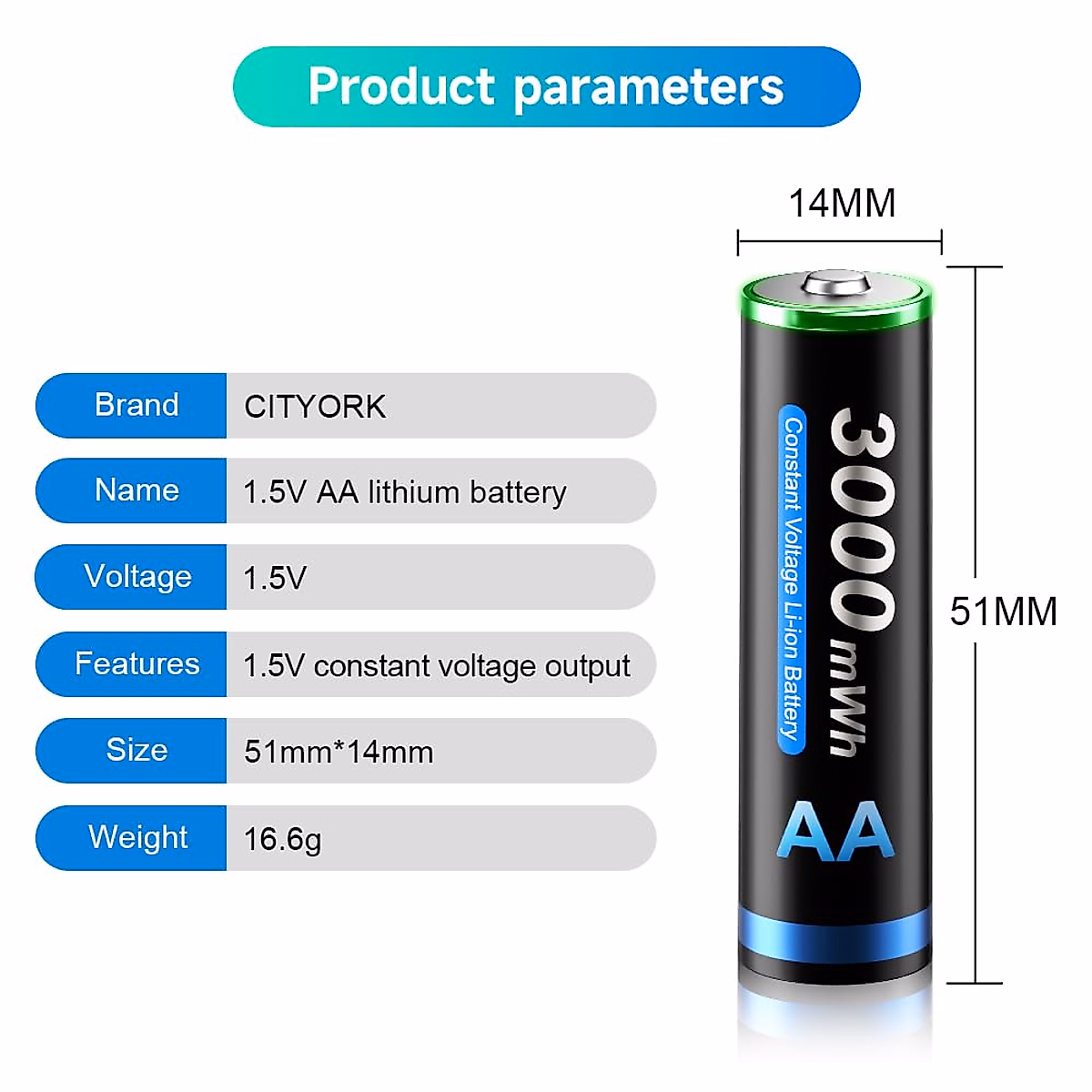 CITYORK 8 Pack Rechargeable AA Lithium Batteries with 8 Bay Charger, 8 Pack 1.5 V Rechargeable AA 3000mWh Lithium Battery with 8 Bay LCD Fast Battery Charger