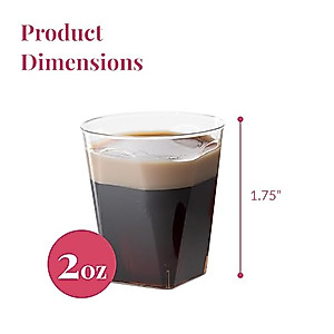 Prestee Clear Plastic Shot Glasses, 2 oz Disposable Shot Glasses - Bulk 100 Pack, Durable Small Cups for Shots, Mini Drinkware for Parties, Events, Reusable or Disposable - Crystal Clear Design