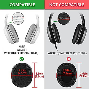 Geekria QuickFit Protein Leather Replacement Ear Pads for Edifier W800BT (FCC ID:Z9G-EDF41), K815, W808BT Headphones Earpads, Headset Ear Cushion Repair Parts (Black)