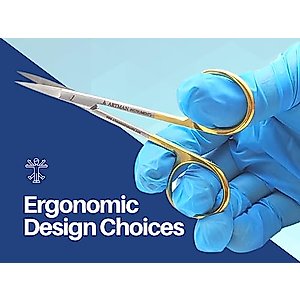 Scissors 4.5 inches Curved with Tungsten Carbide Inserts| Gold Plated Handle Extra Sharp and Durable by ARTMAN INSTRUMENTS