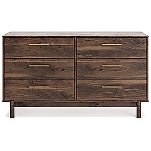 Signature Design by Ashley Calverson Contemporary 6 Drawer Dresser with Burnished Goldtone Pulls, Dark Brown