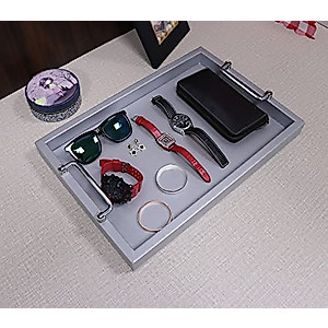 Mcbz Living & Kitchen Room Decoration Service Tray, Banquet Table & Tea Table Coffee Tray, 90° Folding Metal Handle, 17.8 x 12.3 inches (Silver)