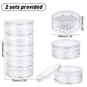 PH PandaHall 2 Sets 5 Layer Cylinder Stackable Bead Containers 15ml Plastic Round Clear Storage Organizer Box with Screw Lid for Make Up, Eye Shadow, Nails, Powder, Gems, Beads, Jewelry, Small Items