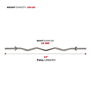 Sunny Health & Fitness 47 in Threaded Chrome Curl Bar with Ring Collars - STCB-47, grey