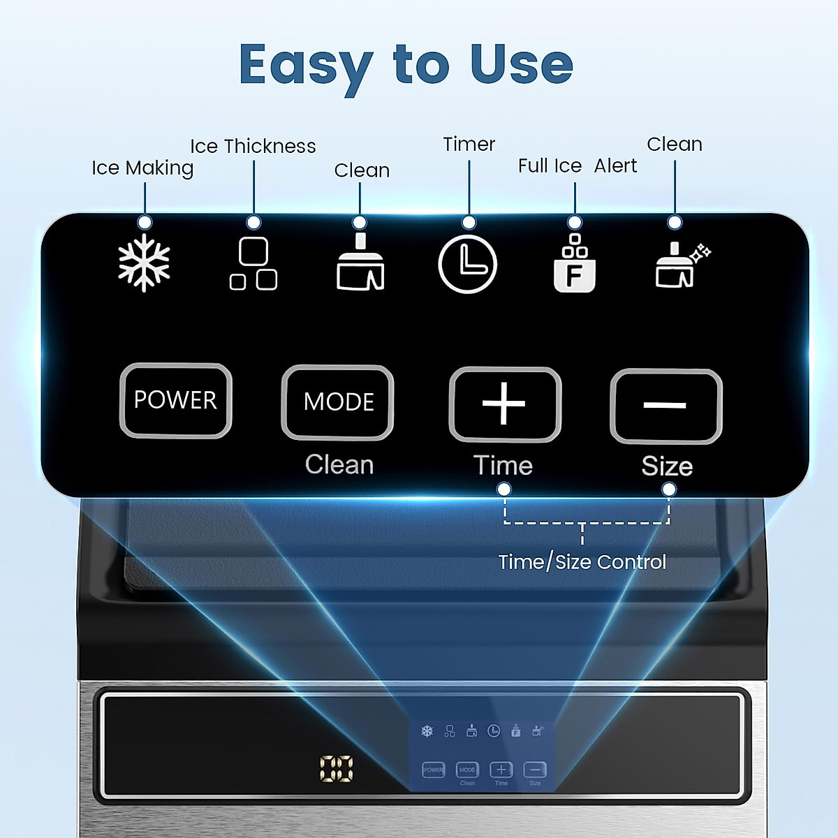 COWSAR Commercial Ice Make Machine100 lbs/24H, 45 Ice Cubes/Cycle Upgrade Stainless Steel Ice Maker with Self Cleaning& 48 Hour Timer for Bar/Cafe/Restaurant/Home, Under Counter Ice Machine