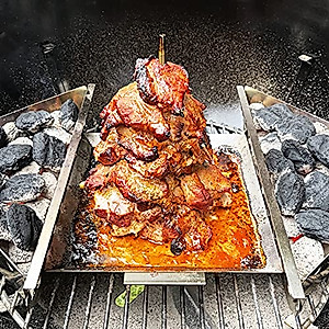 GRILLVANA Stainless Steel Vertical Skewer for Tacos Al Pastor, Shawarma, Kebabs- BBQ Grilling Accessory w/ 2 removable spikes (8.5” and 12”)- Use on Charcoal Grills or Stove- Handles, No Drip Plate