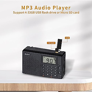 SEMIER Portable AM FM SW Bluetooth Radio with 1200mah Rechargeable Battery, Small Shortwave Radio Digital Tuning, LCD Display, Support USB and Micro SD Card, Build-in Bass Speaker and Earphone Jack