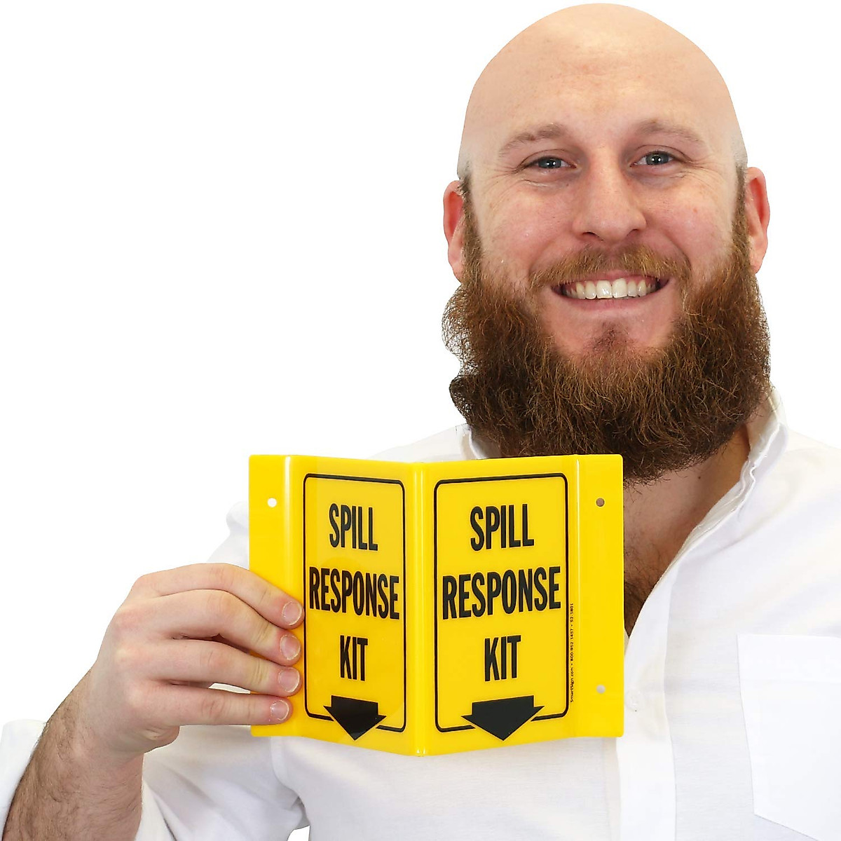 SmartSign "Spill Response Kit" Projecting V-Sign Polished Acrylic with Flame Treated Edge, Black On Yellow | 5" x 6"