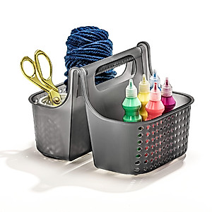 madesmart 2-Compartment Soft Grip Shower Tote for Bathroom Organization, Plastic Storage Shower Caddy Bucket, Small, Carbon