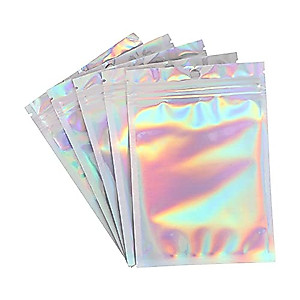 100 Pcs Zip Plastic Bag Aluminum Foil Hologram Food Pouch Small Water Proof Zipper Reclosable Pouches(5.9inch)