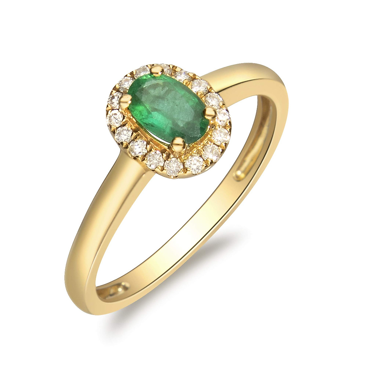 Gin & Grace 10K Yellow Gold Natural Diamond (I1,I2) & Natural Emerald Engagement Propose Promise Ring for Women