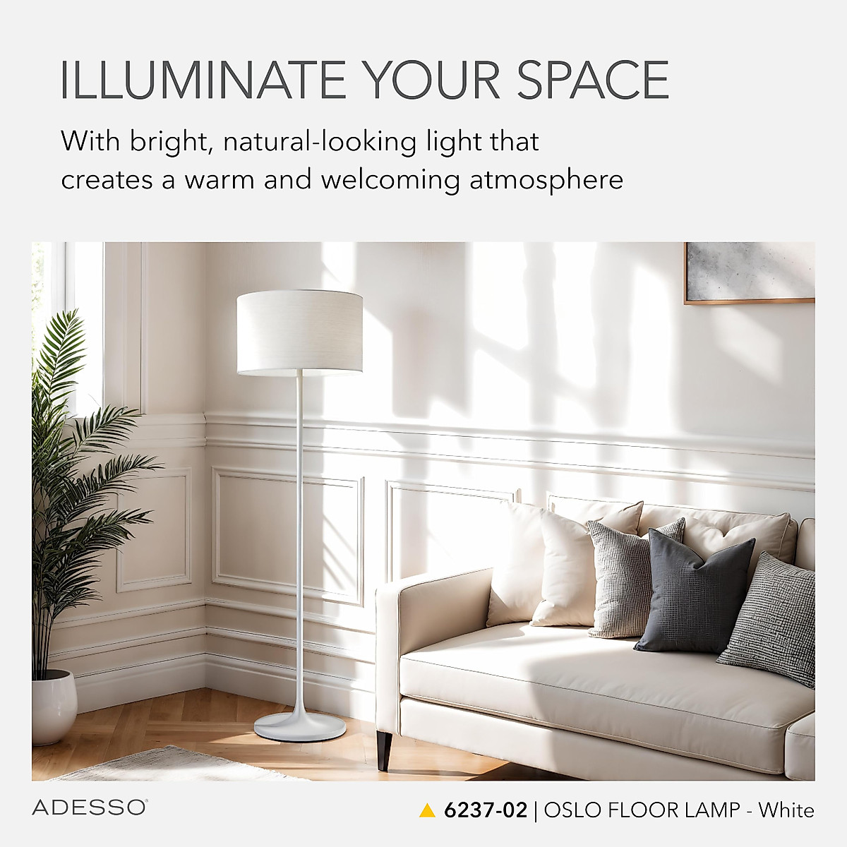 Adesso 6237-02 Oslo Floor Lamp – Corrosion Resistant, Scratch Proof, White Matte Finish Lighting Equipment with Metal Body. Tools & Home Improvement,Matte White