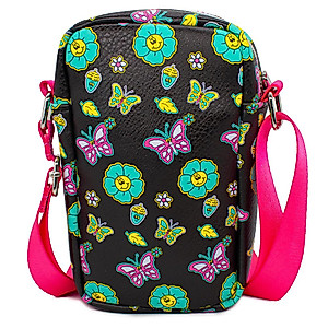 Disney Bag, Cross Body, Bambi Thumper Thumpin Retro Pose Floral Collage, Black, Vegan Leather