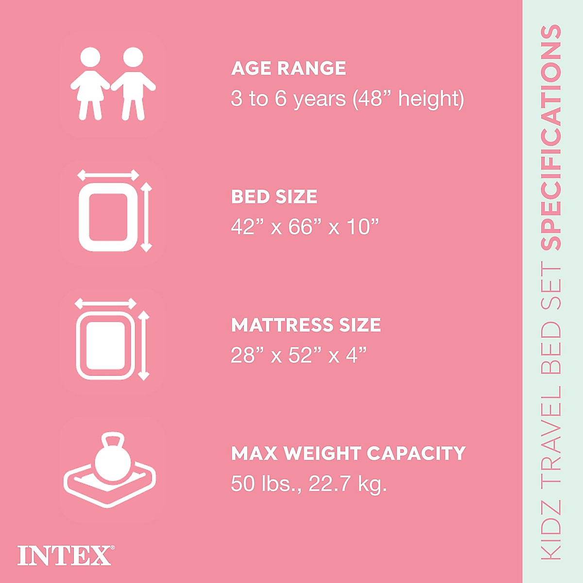 Intex 66810EP Inflatable Kidz Travel Bed Set: Air Mattress Includes Hand Pump and Carry Bag – Indoor Use – 28" x 52 x 4 Bundled w/Electric Pump