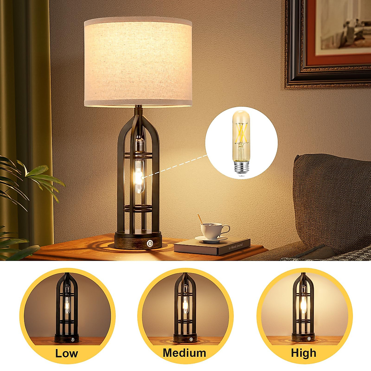 Seealle T30 Led Bulb, 3-Way Dimmable T30 Vintage LED Bulb, Natural White 2700K, E26 Base, AC 120V, 5W Edison Lights Bulbs for Living Room Table Lamp, 1 Pack