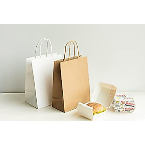 RACETOP White Paper Bags with Handles Bulk,8"x4.5"x10.8" 50Pcs,Paper Bags Birthday Wedding Party Favors Grocery Retail Shopping Business Goody Craft Gift Bags