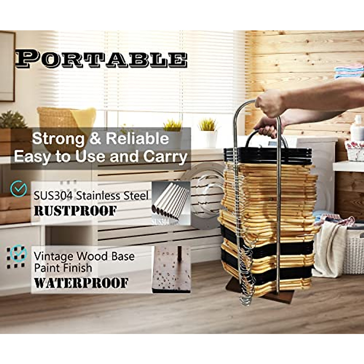 VCREATC Hanger Stacker, Clothes Hanger Organizer Stand, Portable Wood Hanger Storage Rack, Large Wire and Velvet Hanger Holder for Closet Laundry Room, Commercial Hanger Storage (Large - 32.7" H)