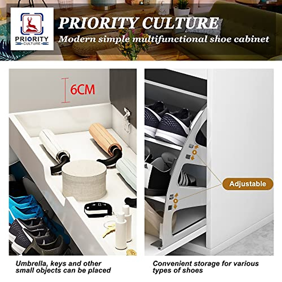 Priority Culture Shoe Rack Bench with Storage and Cushion, Shoe Rack Bench Tipping Bucket Shoe Cabinet, Leather Entryway Shoe Bench Seat Shoe Organizer Shoe Cabinet, No Installation Required