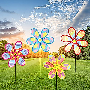 HADEEONG 4PCS Wind Spinners for Yard and Garden, Lawn Yard Decorations Pinwheels Colorful Whirligigs Windmill Kids Toys for Outdoor Decor