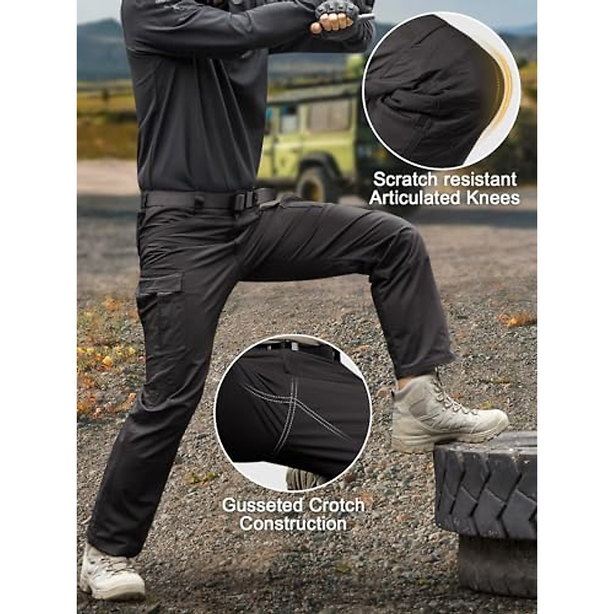 FREE SOLDIER Men's Water Resistant Pants Relaxed Fit Tactical Combat Army Cargo Work Pants with Multi Pocket (Black 34W x 30L)
