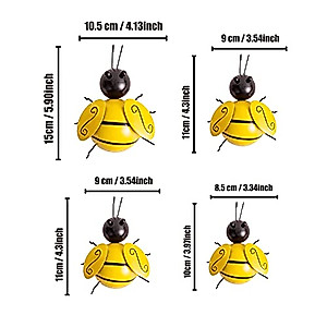 Yungeln Metal Wall Art, 4PCS Metal Bumble Bee Wall Decor, 3D Iron Bee Art Sculpture Hanging Wall Decorations for Outdoor Home Garden