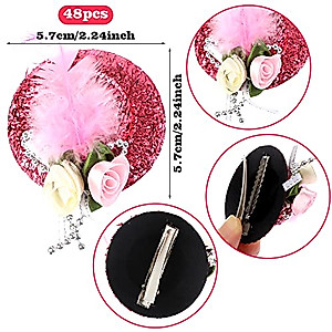 48 Pieces Mini Hat Hair Clip Mini Top Hat Fascinator Decorative for Girls Women Feather Lace Clip Tea Party Hair Accessories