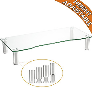 Clear Computer Monitor Riser with Height Adjustable Multi Media Desktop Stand for Flat Screen LCD LED TV, Laptop/Notebook/Xbox One,HD01T-001