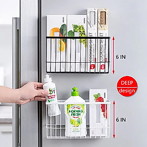 Magnetic Refrigerator Organizer Magnetic Basket Kitchen Organizer Metal Ziplock Bag Storage Organizer (White)