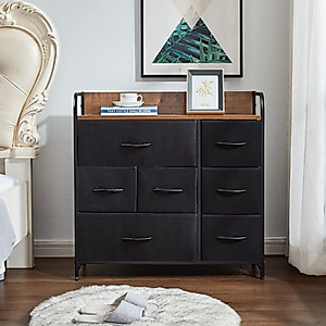 ZSEDP 7 Drawer Non-Woven Fabric Organizer Cabinet for Living Room Storage Tower for Hallway Entryway Closets Wood Top Handle (Color : Black)