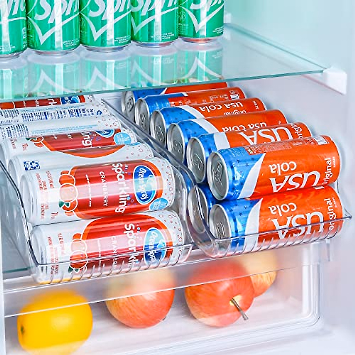 Puricon 2 Pack Skinny Can Drink Dispenser Organizer for Refrigerator, Clear Plastic Tall Skinny Soda Pop Cans Holder Container Storage Bin for Fridge Freezer Pantry Cabinet Kitchen -for Skinny Can