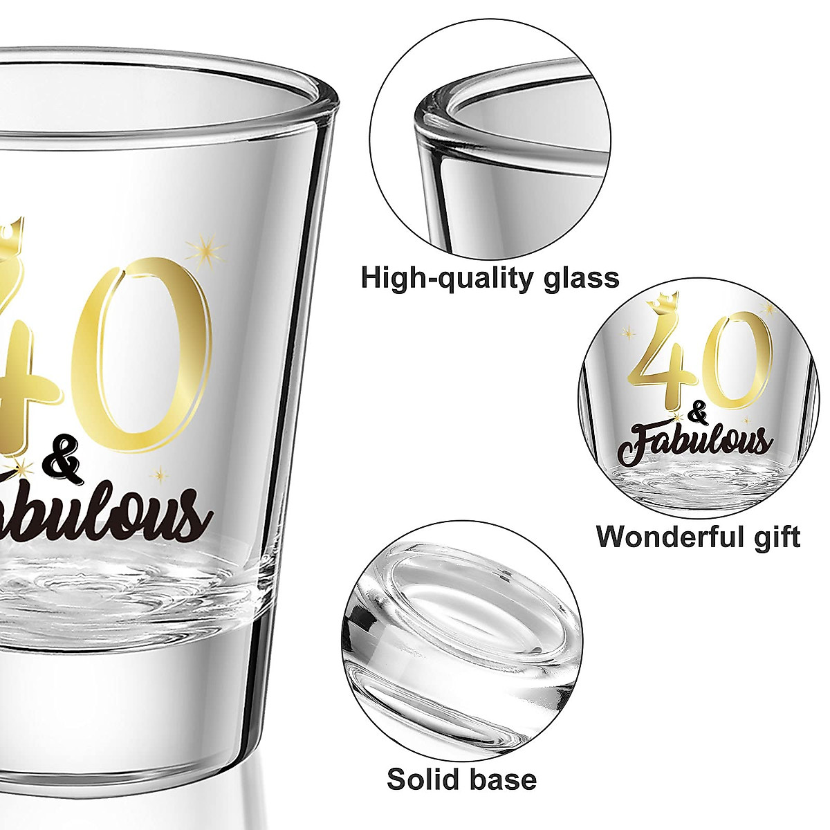 2 Pieces 40 and Fabulous Shot Glass 2 oz Black gold 40th Birthday Wine Glasses for Women and Men Celebrate 40th Birthday Decoration