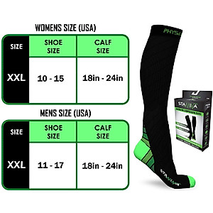 Physix Gear Sport 3 Pairs of Compression Socks for Men & Women in (Black/Green + Black/Orange + Black/Blue) XXL Size