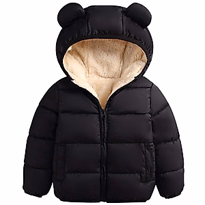 ARTMINE Baby Boys Girls Winter Hoodie Jacket, Packable Lighweight Hooded Puffer Padded Down Alternative Coat Outwear for Infants, Toddlers & Baby, Black, 18-24 Months = Tag 90G